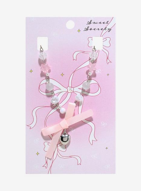 Sweet Society Pink Bow Heart Pendant Beaded Necklace | Hot Topic