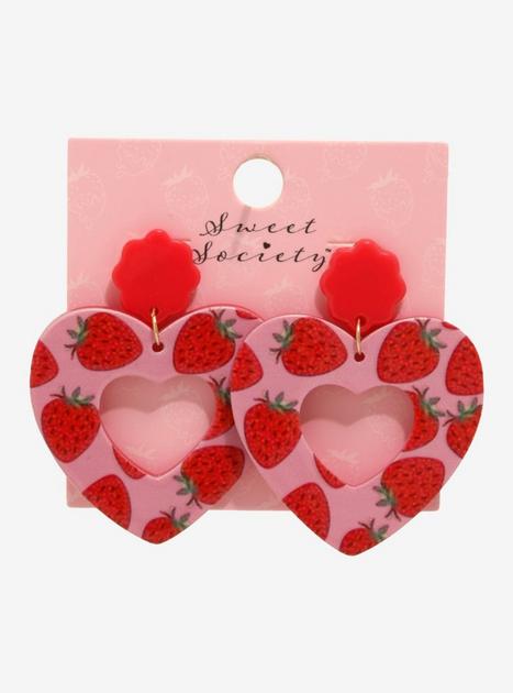 Sweet Society Strawberry Heart Drop Earrings | Hot Topic
