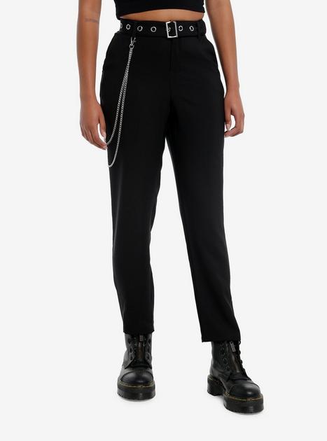 Black Side Chain Grommet Belt Slim Pants | Hot Topic