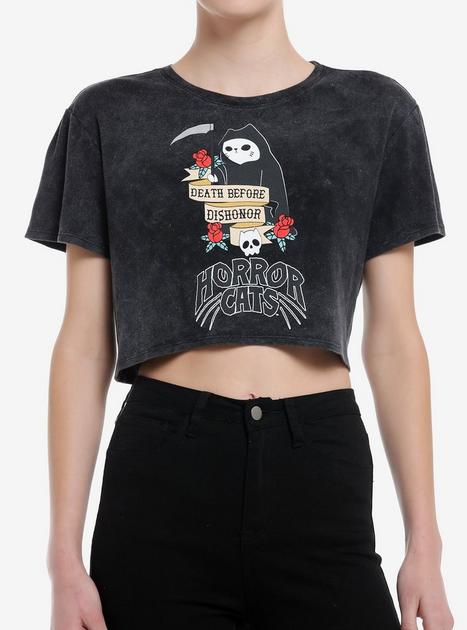 Horror Cats Death Before Dishonor Reaper Girls Crop T-Shirt Hot Topic ...