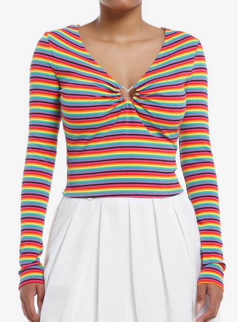 Social Collision Rainbow Heart Hardware Long-Sleeve Top | Hot Topic