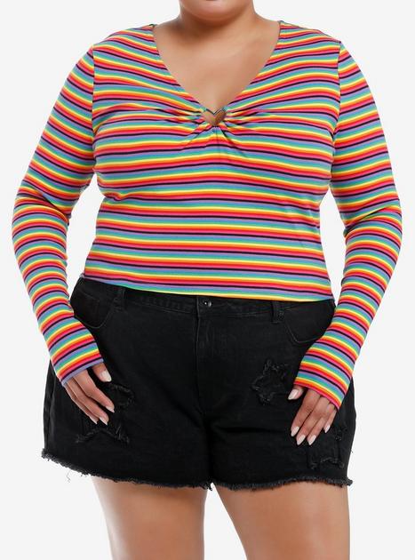 Social Collision Rainbow Heart Hardware Long-Sleeve Top Plus Size | Hot ...