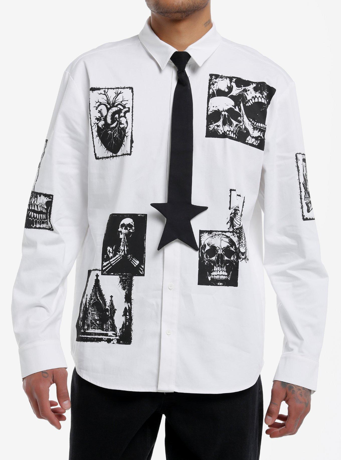 Social Collision Skull Grave Patch Long-Sleeve Woven Button-Up With Tie | Hot Topic