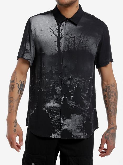 Cemetery Scene Woven Button-Up | Hot Topic