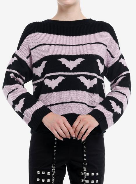 Sweet Society Purple & Black Bat Stripe Girls Oversized Sweater | Hot Topic