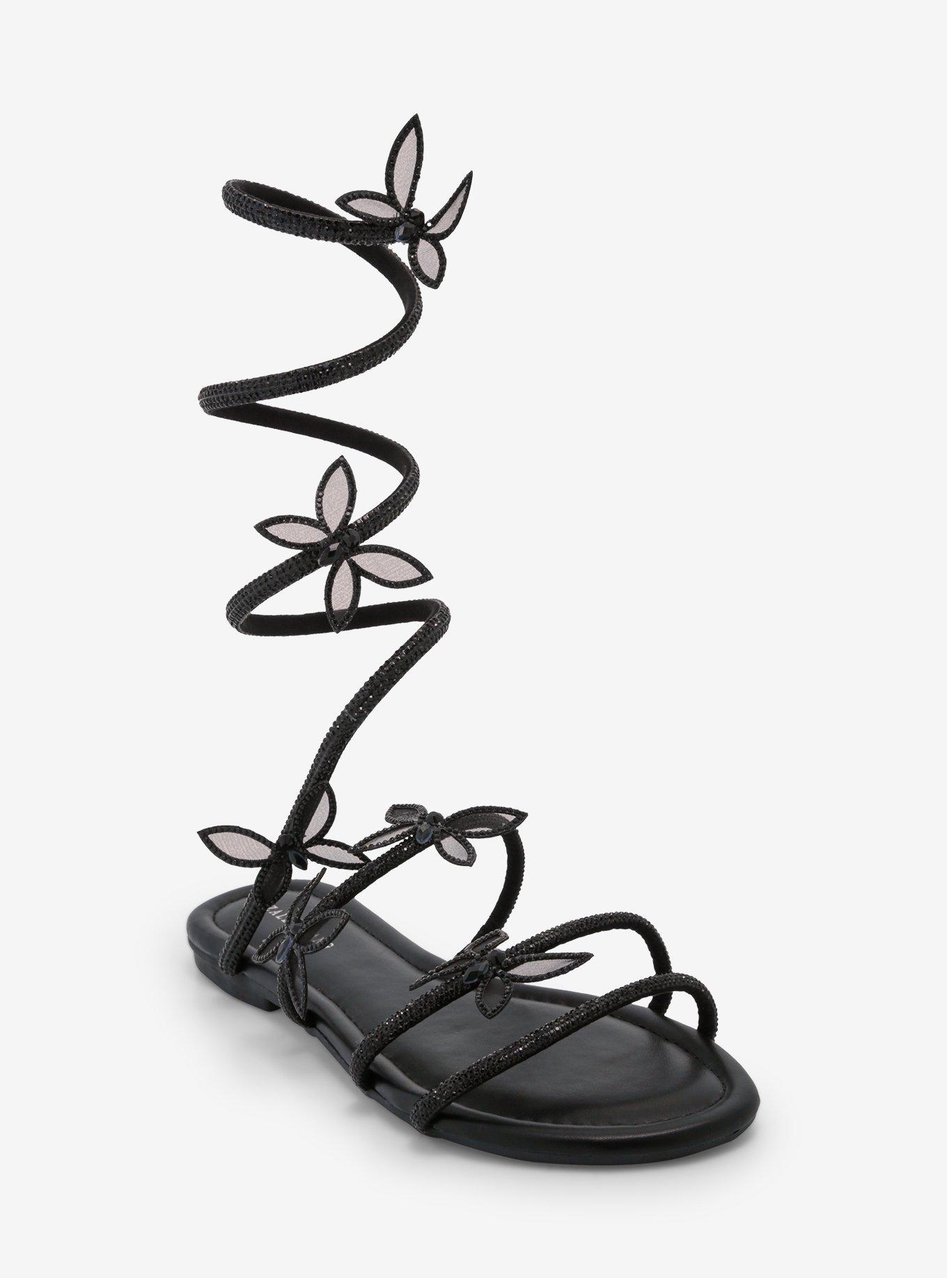 Azalea Wang Black Butterfly Wrap Sandals | Hot Topic