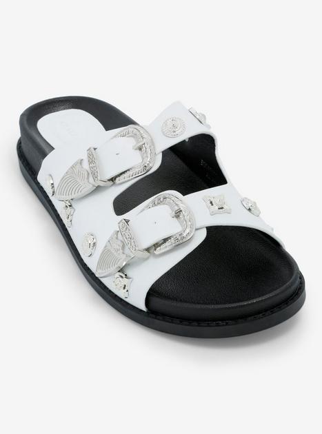 Azalea Wang Bocaraton Silver Hardware Slide Sandals | Hot Topic