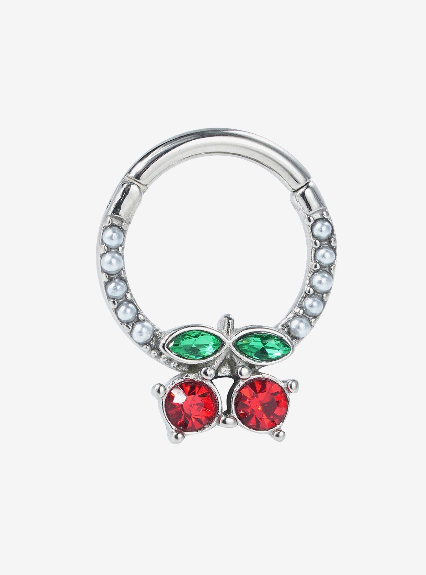 Steel Silver Cherry Pearl Hinged Clicker | Hot Topic