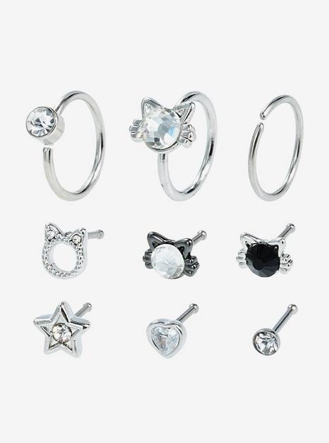 Steel Cat Bling Nose Stud & Hoop 9 Pack | Hot Topic