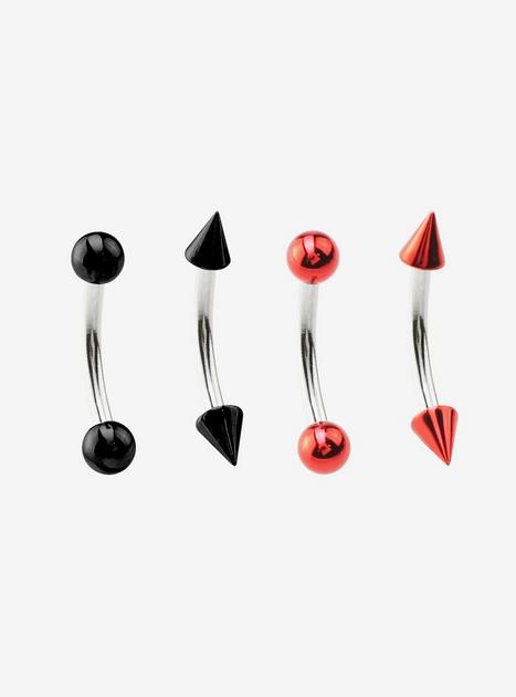 Steel Red & Black Spike Eyebrow Barbell 4 Pack | Hot Topic