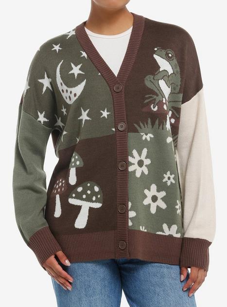Thorn & Fable Frog Mushroom Cottage Color-Block Girls Cardigan | Hot Topic