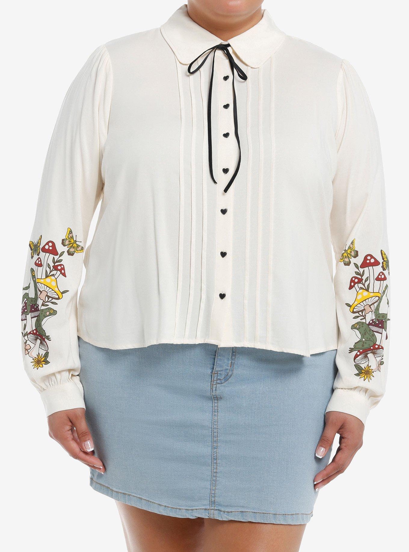 Thorn & Fable Frog & Mushroom Long-Sleeve Girls Woven Top Plus Size ...