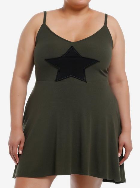 Social Collision Black Star Patch Cami Dress Plus Size | Hot Topic