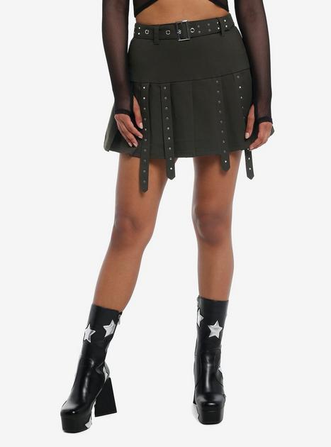Social Collision Olive Grommet Pleated Skirt Hot Topic