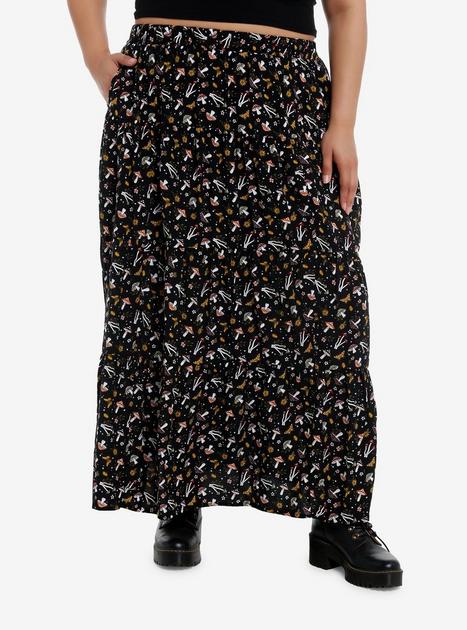 Thorn And Fable Mushroom Floral Tiered Maxi Skirt Plus Size Hot Topic