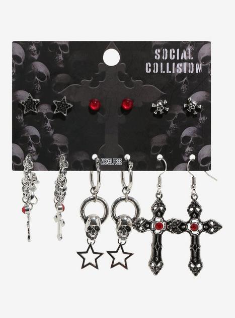 Social Collision Skull Cross Earring Set | Hot Topic