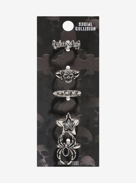 Social Collision Skull Spider Spike Ring Set | Hot Topic
