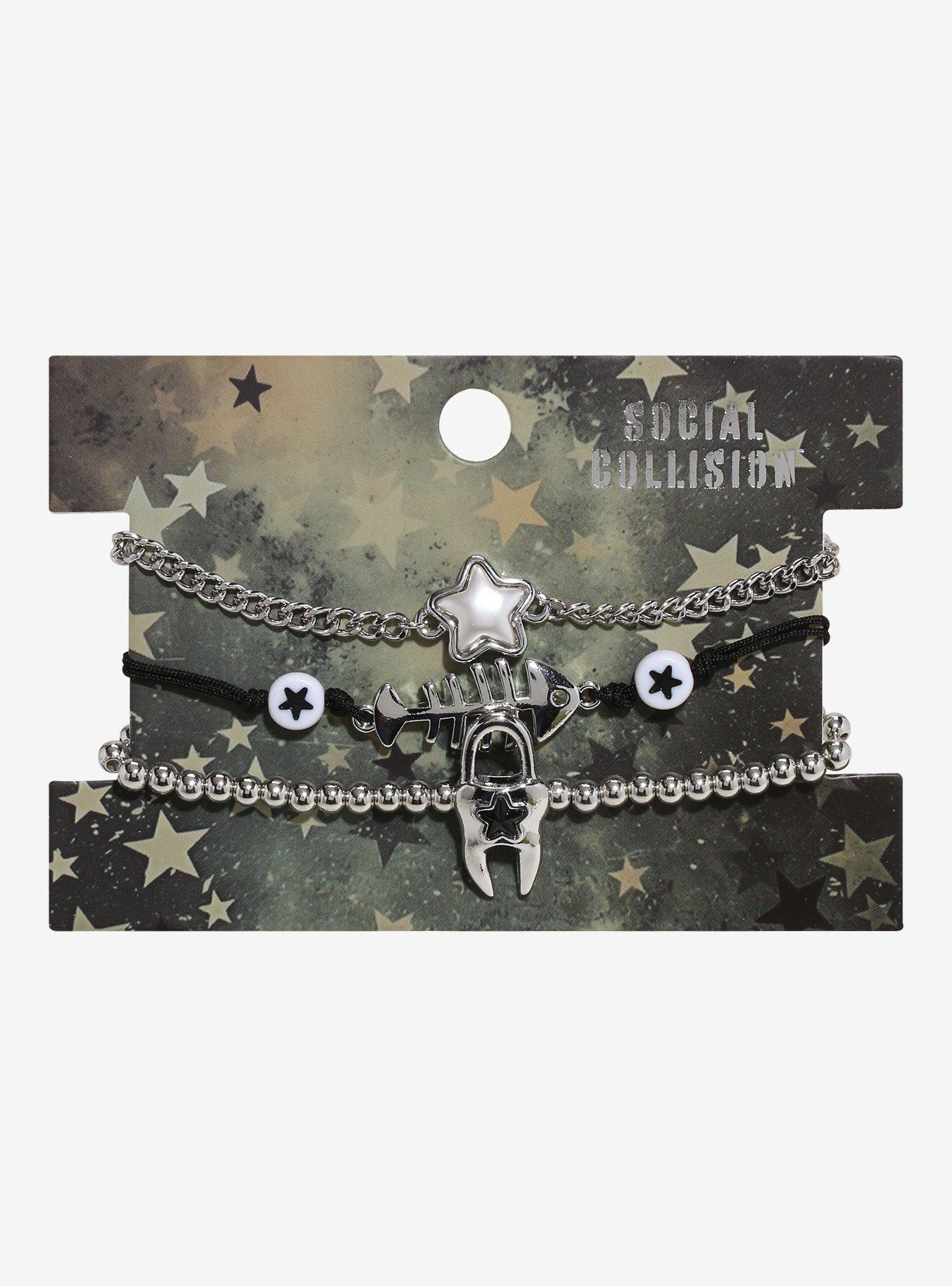 Social Collision Tooth Lock Star Bracelet Set | Hot Topic