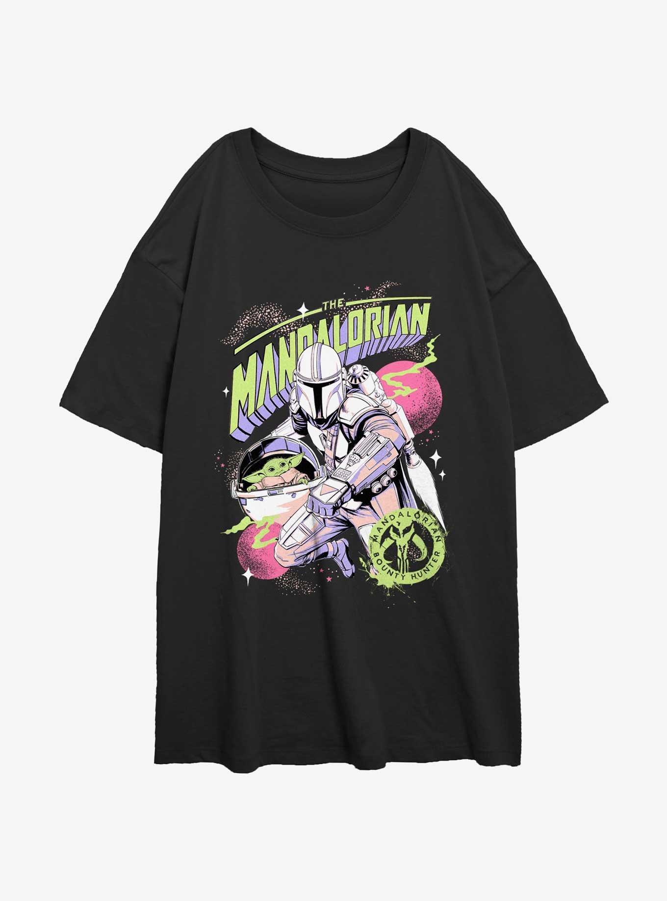 Star Wars The Mandalorian Neon Mando Womens Oversized T-Shirt - BLACK ...