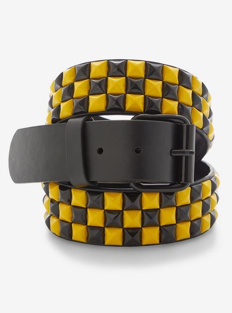 Black & Yellow Three Row Pyramid Stud Belt | Hot Topic