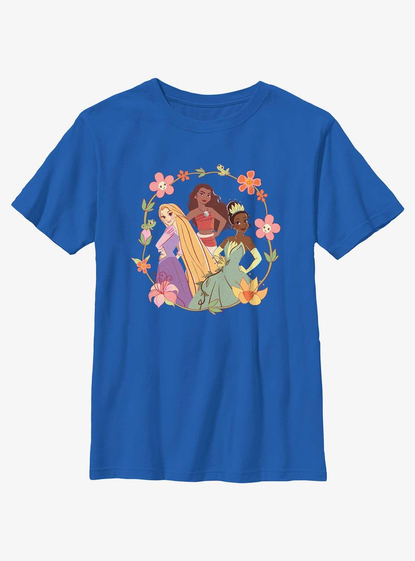 Disney Princesses Moana Rapunzel Tiana Pose Youth T-Shirt - BLUE | BoxLunch