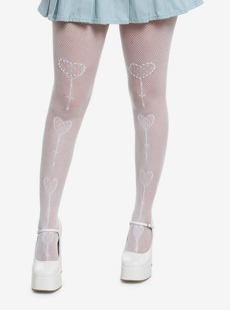 White Heart Cross Pearl Fishnet Tights | Hot Topic