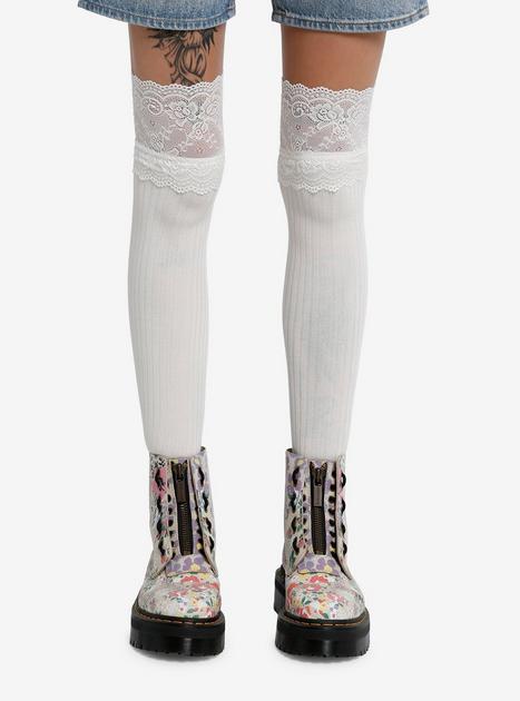 Cream Ribbed Lace Over-The-Knee Socks | Hot Topic