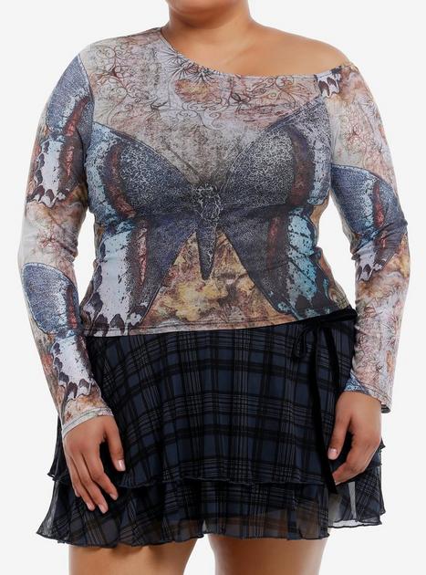 Thorn & Fable Butterfly Mosaic Off-The-Shoulder Girls Long-Sleeve Top ...