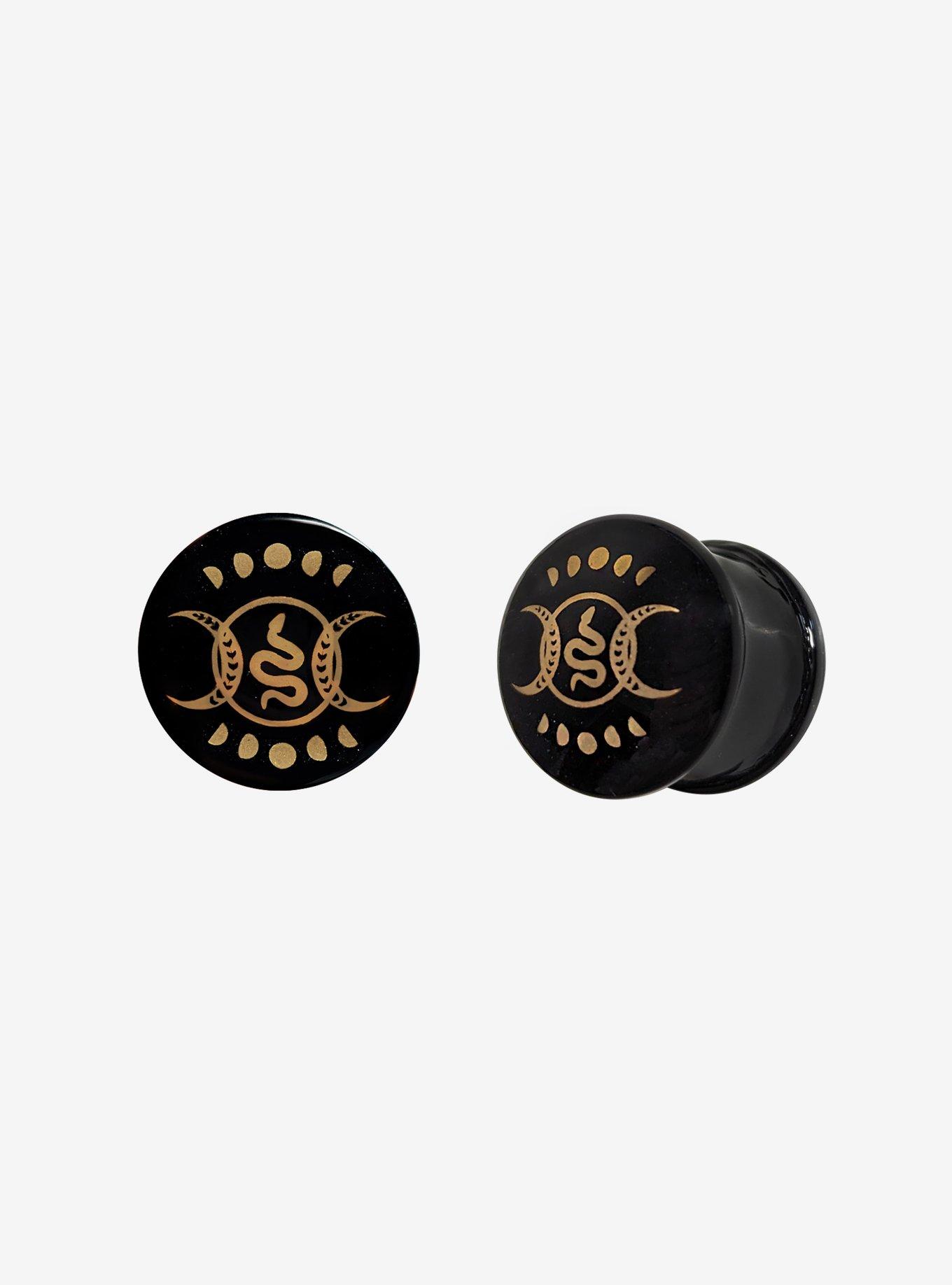 Glass Black & Gold Moon Phases Tunnel Plug 2 Pack | Hot Topic
