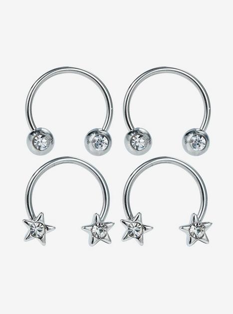 Steel Heart Rhinestone Gem Curved Barbell 4 Pack | Hot Topic