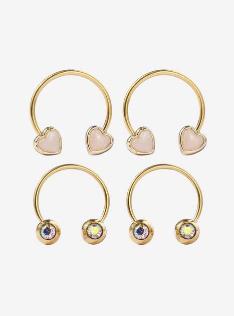 Steel Heart Rhinestone Gem Curved Barbell 4 Pack | Hot Topic