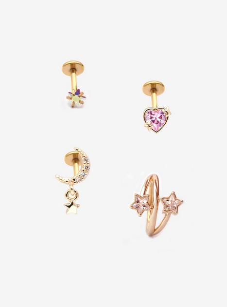 Steel Gold Heart Star Labret Stud & Hoop 4 Pack | Hot Topic
