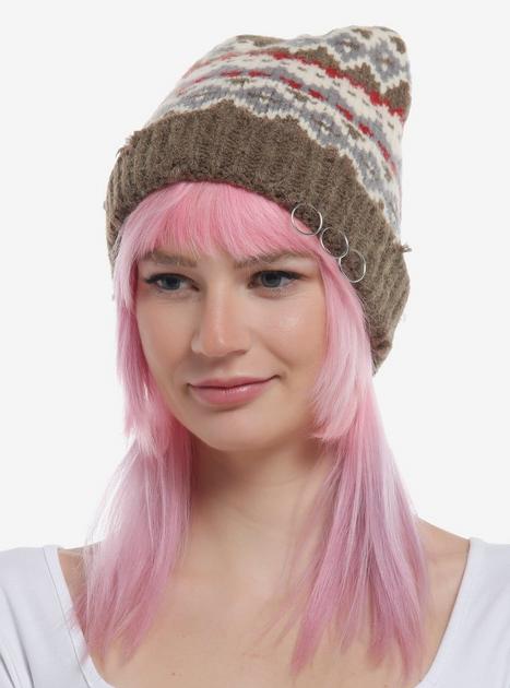 Brown Fair Isle Hardware Beanie | Hot Topic