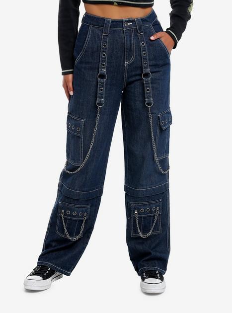Dark Blue Grommets & Chains Wide-Leg Jeans | Hot Topic