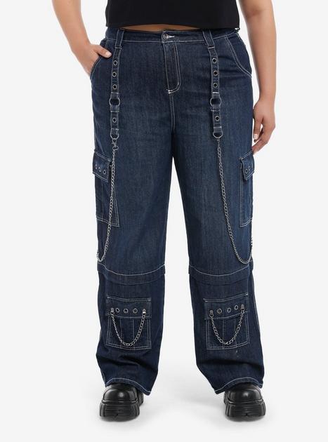 Dark Blue Grommets & Chains Wide-Leg Jeans Plus Size | Hot Topic