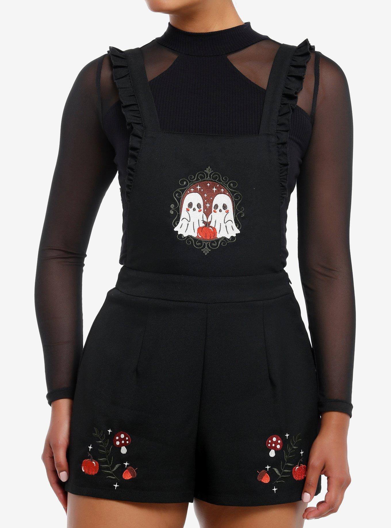 Thorn And Fable Ghost Mushroom Embroidered Shortalls Hot Topic