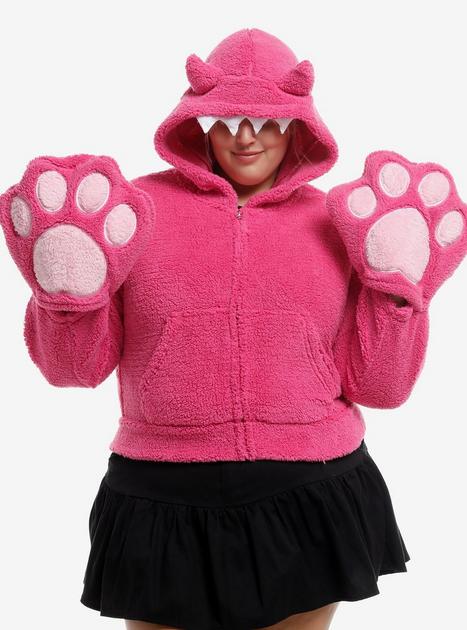 Sweet Society Fuzzy Pink Monster Paw Girls Crop Hoodie Plus Size | Hot ...