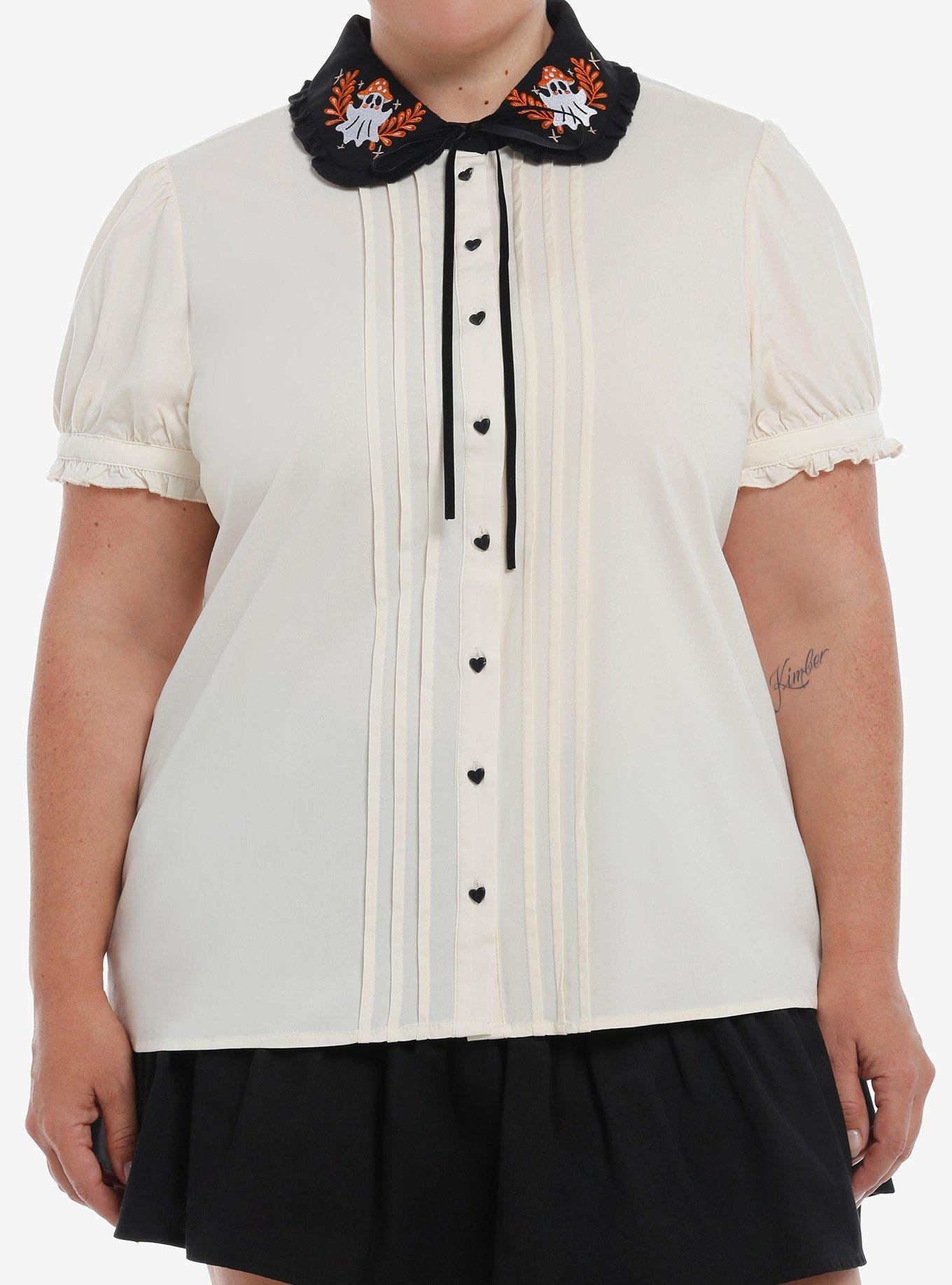 Thorn And Fable Mushroom Ghosts Puff Sleeve Girls Woven Button Up Plus