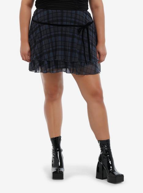 Social Collision Black And Blue Grey Plaid Tiered Skirt Plus Size Hot Topic