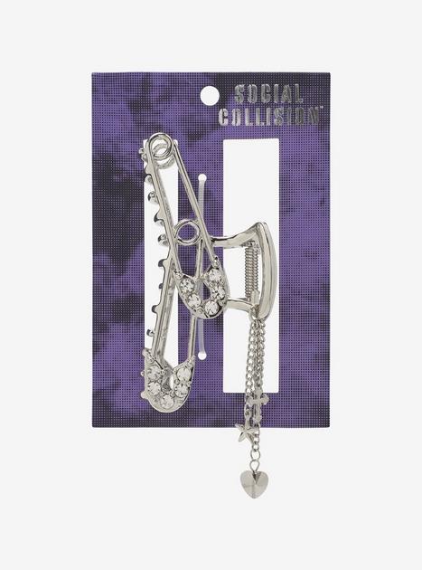 Social Collision Safety Pin Charm Claw Hair Clip | Hot Topic