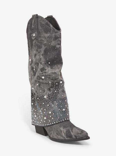 Yoki Black Wash Rhinestone Cowboy Boots | Hot Topic