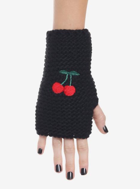 Cherry Knit Fingerless Gloves Hot Topic