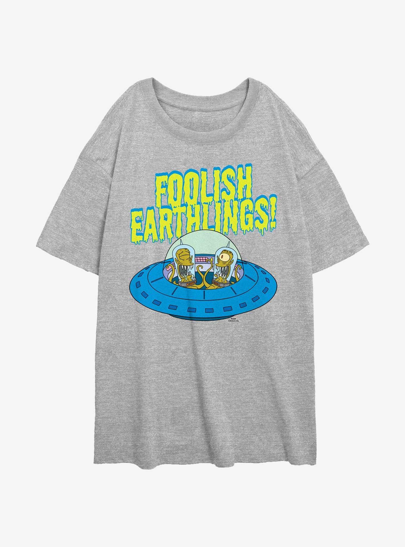 The Simpsons Foolish Earthlings Womens Oversized T-Shirt - GREY | BoxLunch