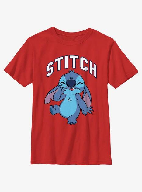 Disney Lilo & Stitch Embarrassed Stitch Youth T-Shirt - RED | BoxLunch