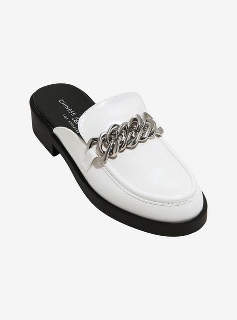 Chinese Laundry White Chain Loafer Mules | Hot Topic