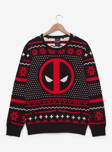 Marvel Deadpool Logo Patterned Holiday Sweater - BoxLunch Exclusive ...