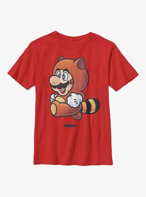Nintendo Super Mario Tanooki Mario Jump Youth T-Shirt - RED | BoxLunch