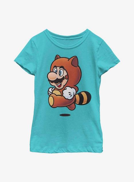 Nintendo Super Mario Tanooki Mario Jump Youth Girls T-Shirt - BLUE ...