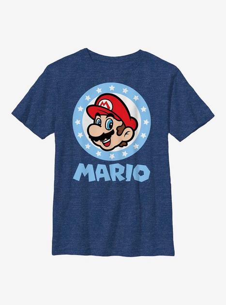 Nintendo Super Mario Mario Circular Icon Head Youth T-Shirt - BLUE ...