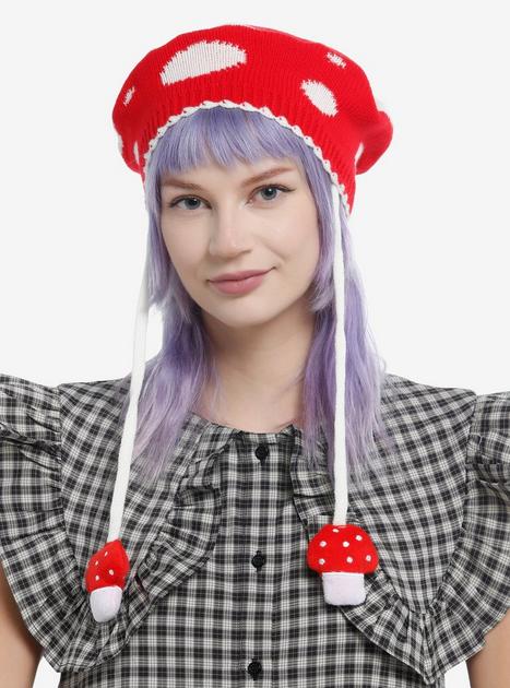 Red Mushroom Knit Tassel Beanie Hot Topic